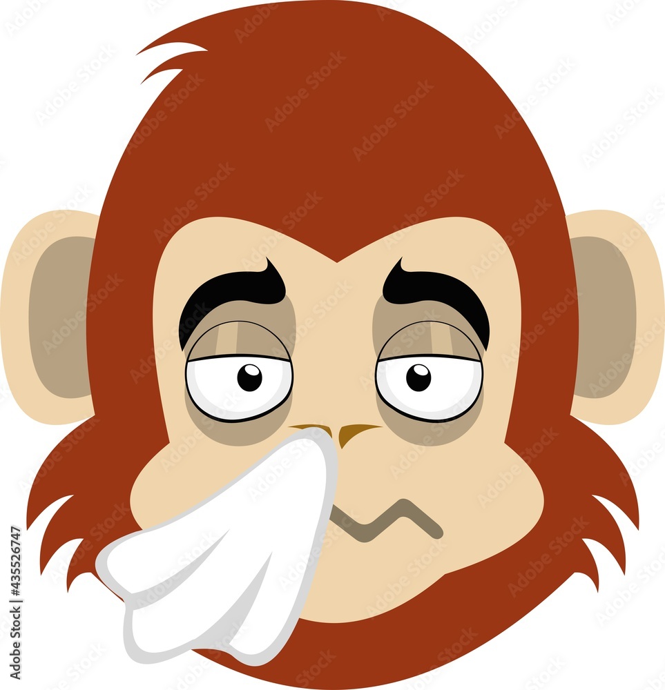 Vector emoticon illustration of the face of a cartoon monkey with a ...