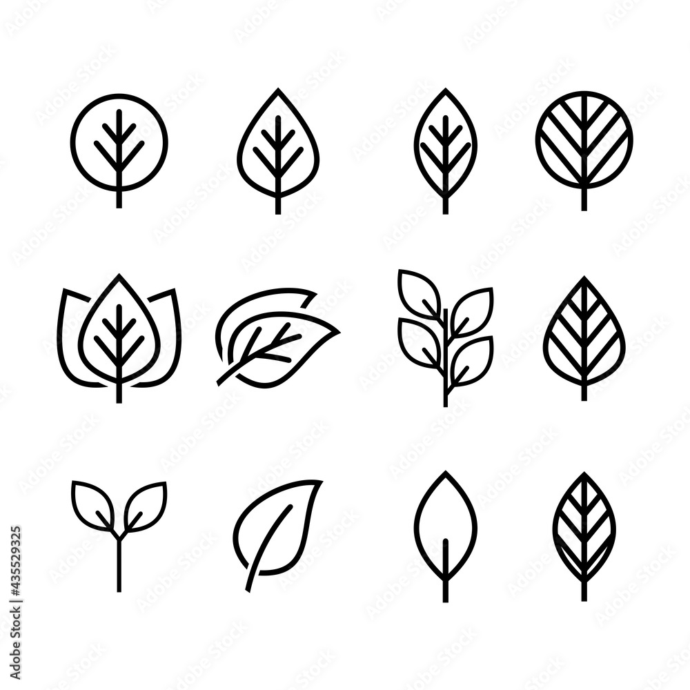 Simple and minimalist logo symbols of leaves with line Stock Vector ...