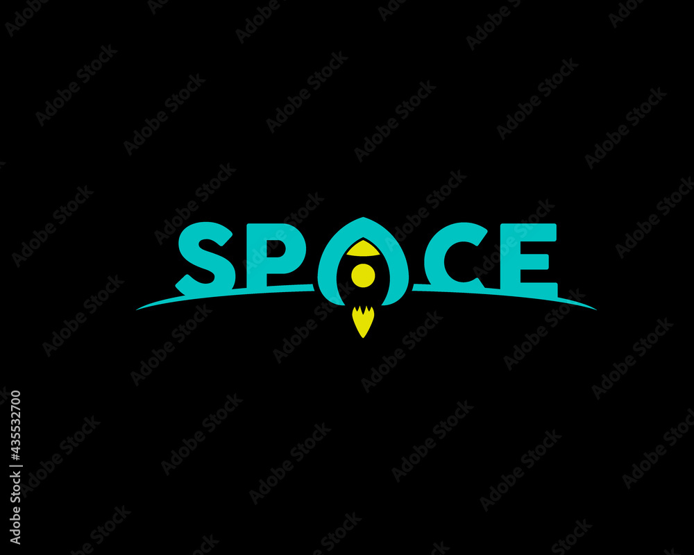 illustration of the word space with a spaceship as the letter a. Vector ...