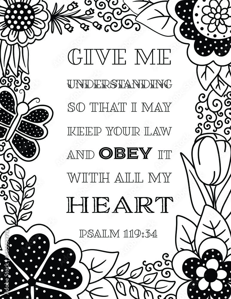 Vetor de Bible Verse from the Book of Psalm with a Floral Border with ...