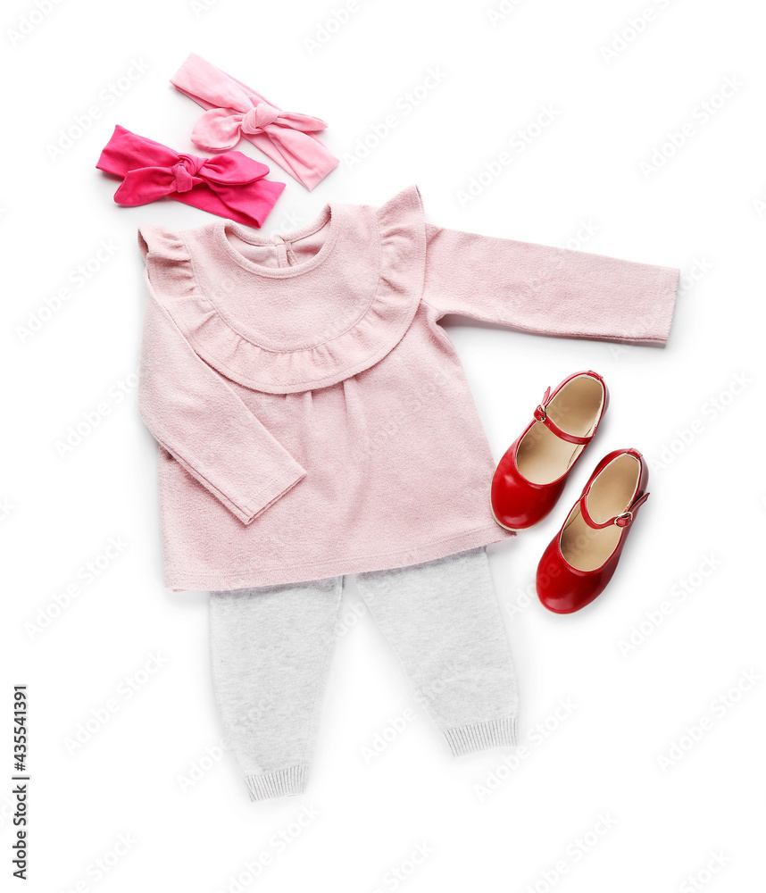 Children's clothes and accessories on white background Stock Photo ...