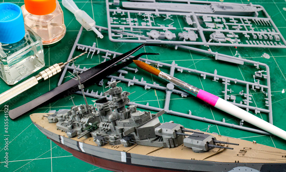Bismarck WW2 warship plastic model with equipment set and tools for ...