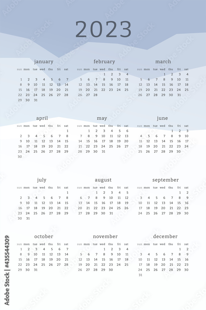 Vertical blue calendar for 2023 year. Mountains silhouettes abstract ...