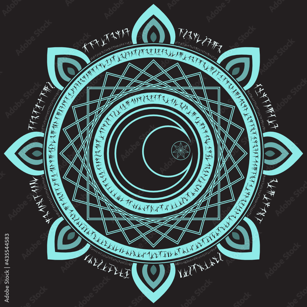 Photo & Art Print light blue magic incantation circle with fantasy ...