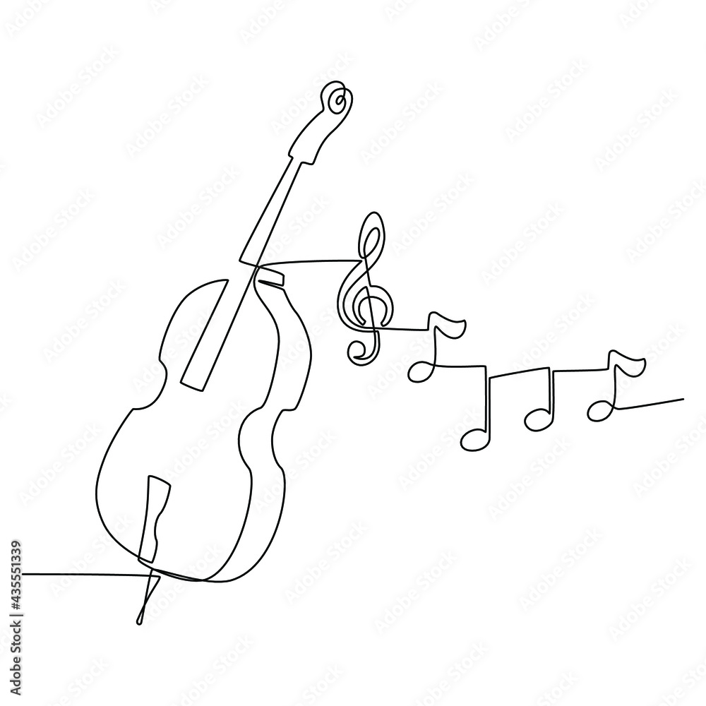 continuous line drawing of an ontrabass musical instrument vector ...