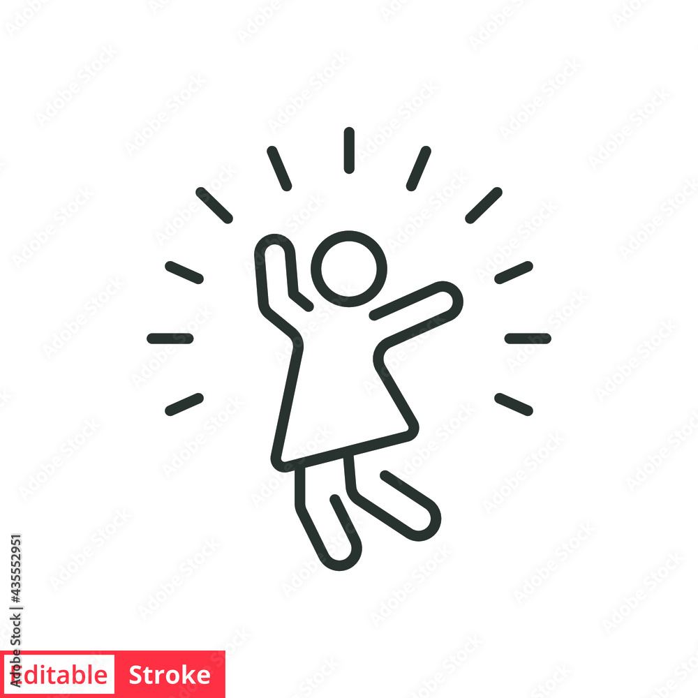 Excited dance kid line icon. Simple outline style. Happy, joy, girl ...