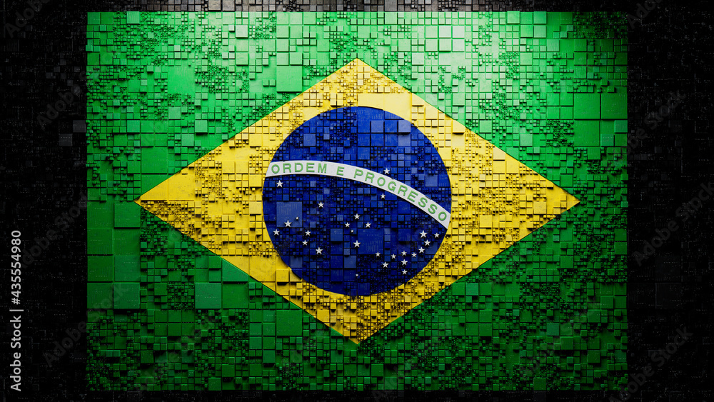 Brazilian Flag rendered as Futuristic 3D blocks. Brazil Network Concept ...
