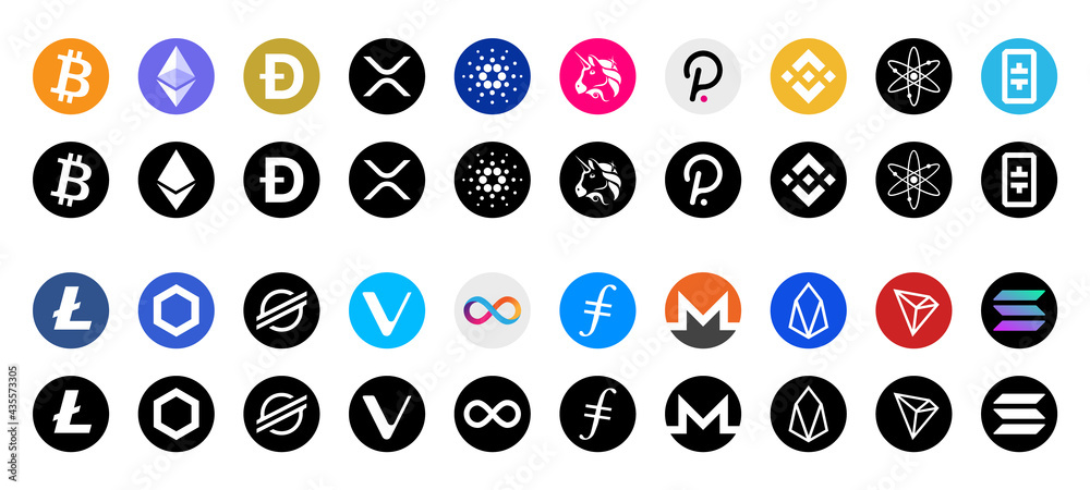 Cryptocurrency / Cryptocurrencies or crypto logos flat vector icons for ...