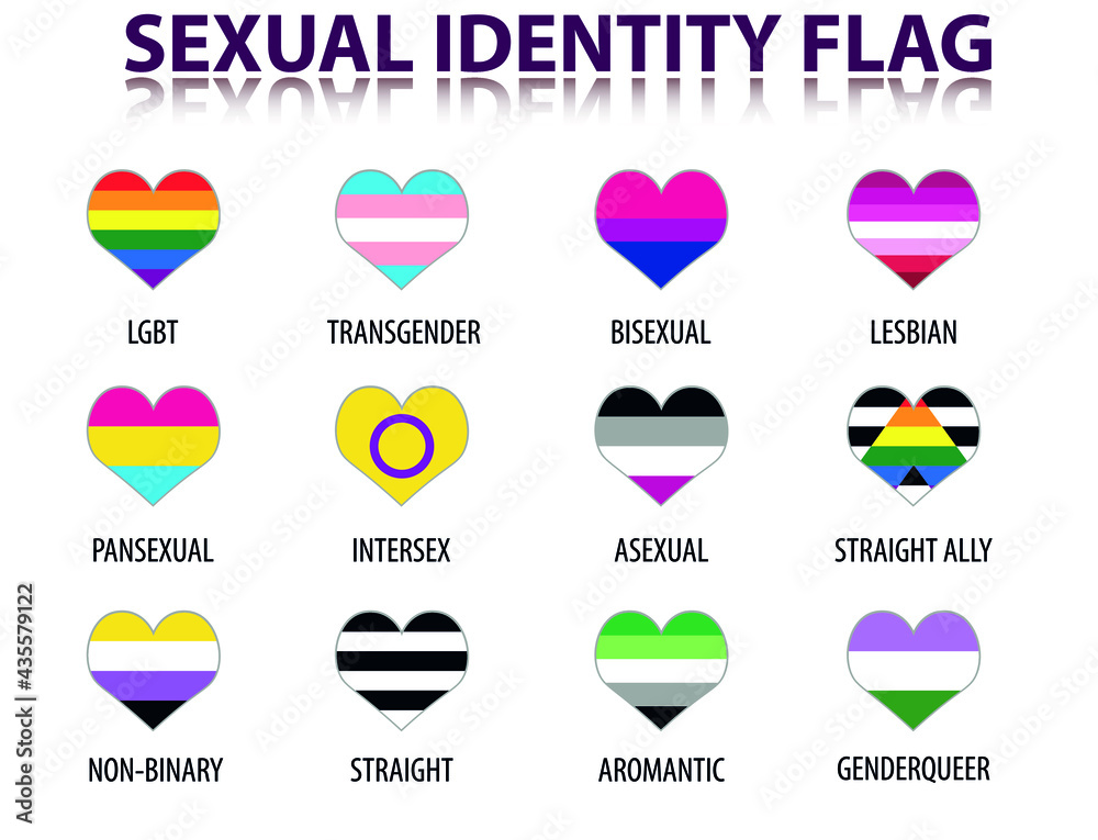 Set of flags of LGBT symbols in heart, pride of sexual identity, gay ...