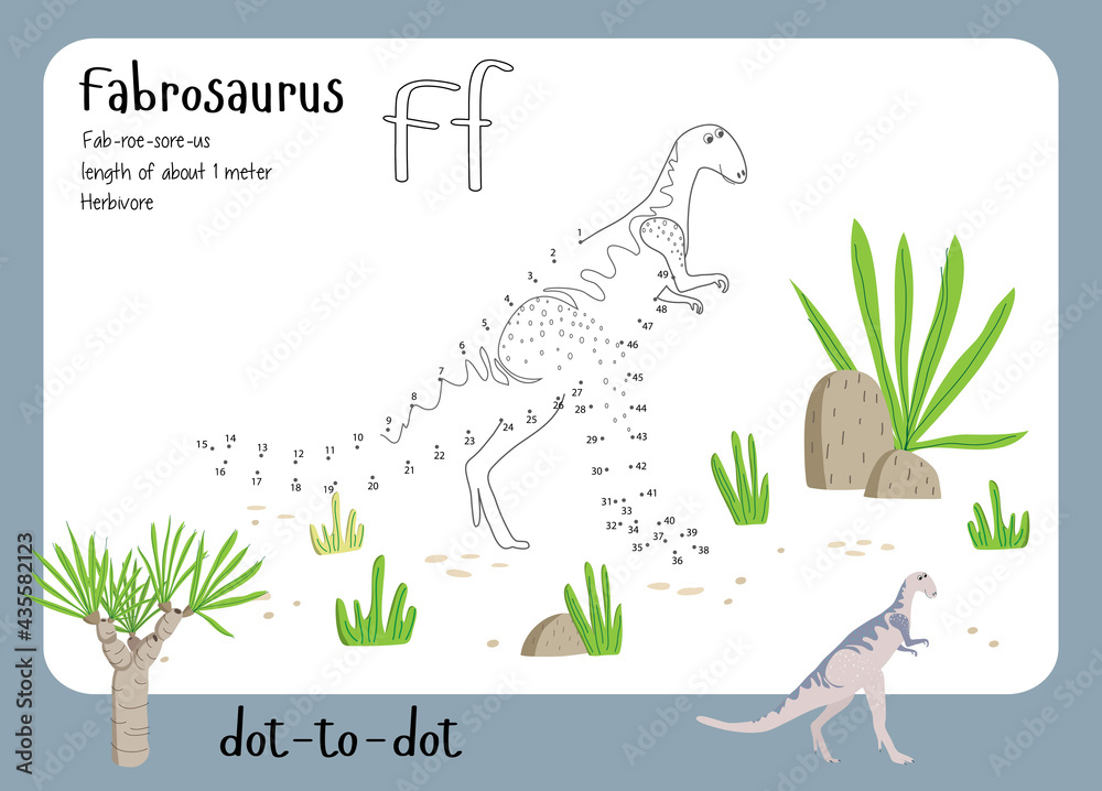 A dot by dot worksheet with dinosaur, name, facts and alphabet letter ...