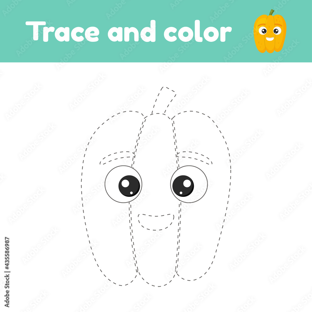 Coloring book with cute vegetable pepper. For kids kindergarten ...