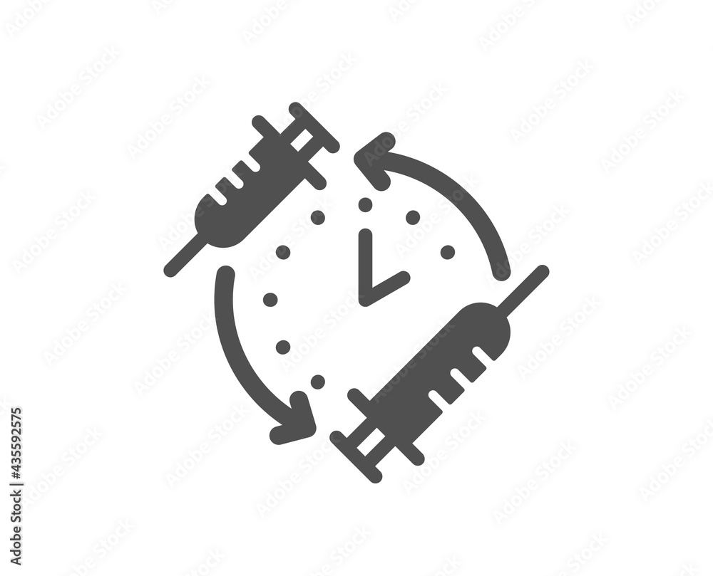 Vaccination schedule simple icon. Vaccine syringe sign. Second ...
