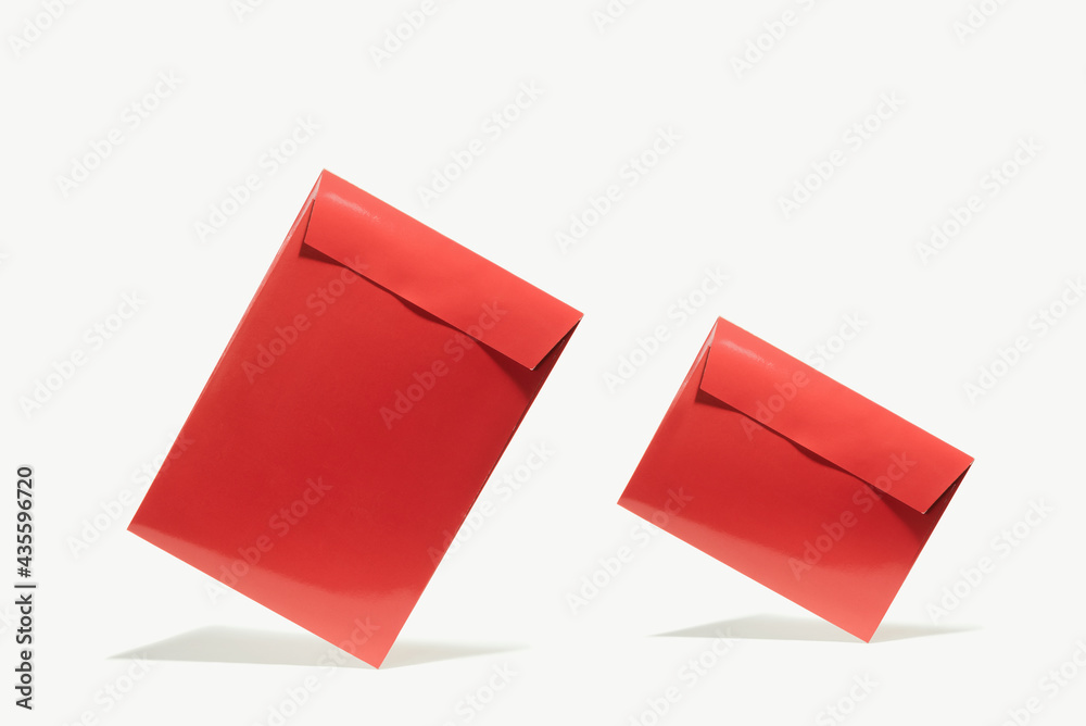 Set with two closed red envelope on white isolated background. Stock ...