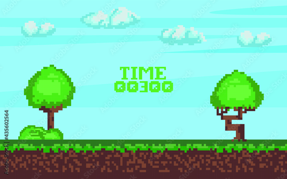 Summer pixel game. Retro art games. 8-bit pixel platformer game ...