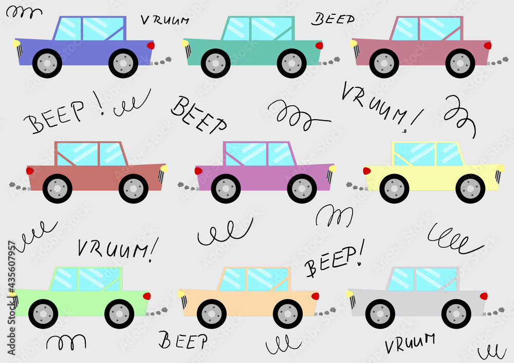 cartoon cars of different colors in three rows Stock Illustration ...