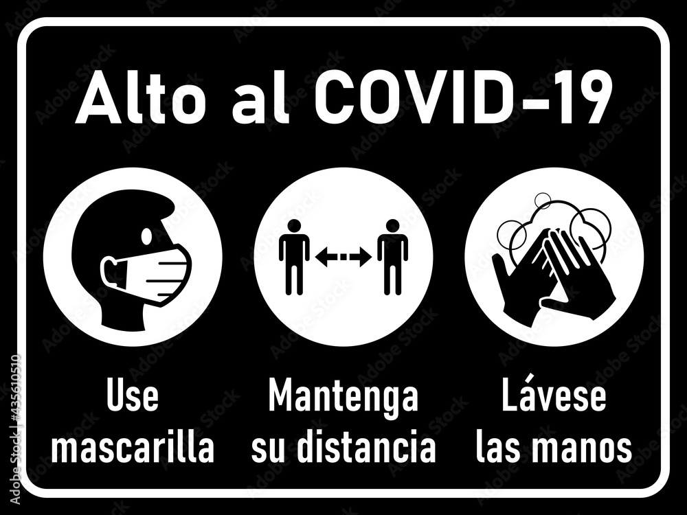Corona Warning Icon Set in Spanish, Alto al Covid-19 (Stop Covid-19 ...