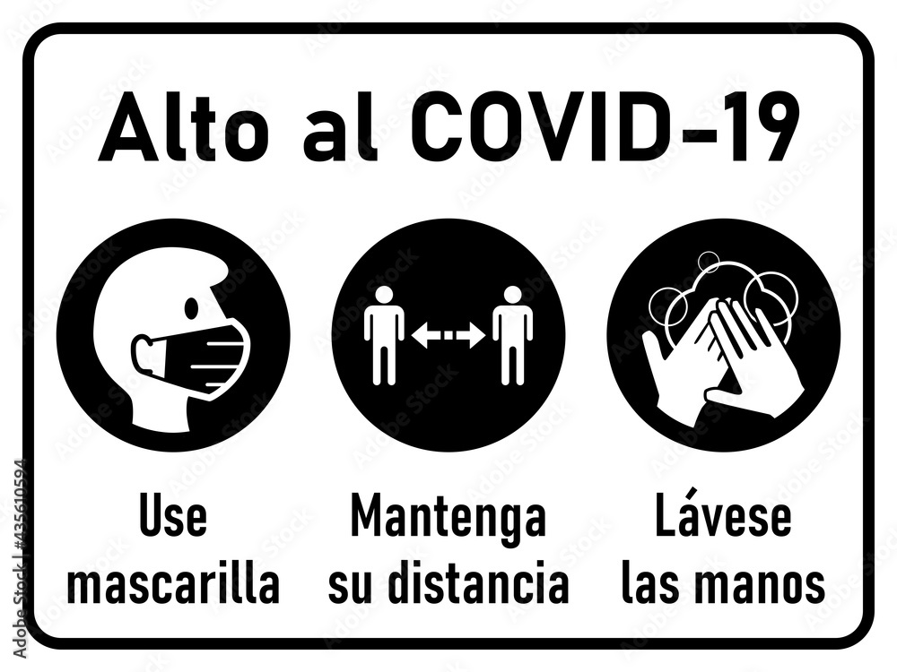 Corona Warning Icon Set in Spanish, Alto al Covid-19 (Stop Covid-19 ...