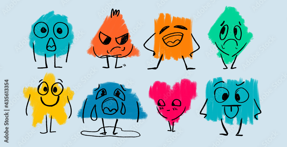 Set of 8 colorful emotion shapes happy sad angry surprised shy mood ...