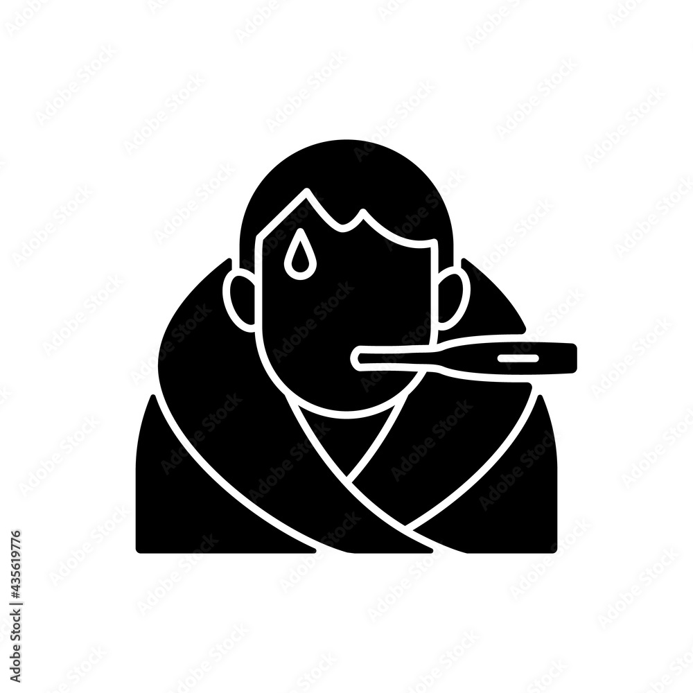 Fever black glyph icon. Disease symptom. Allergic reaction. Patient ...