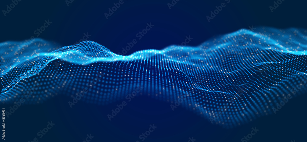 Abstract technology background. Digital blue particle wave. Sound ...
