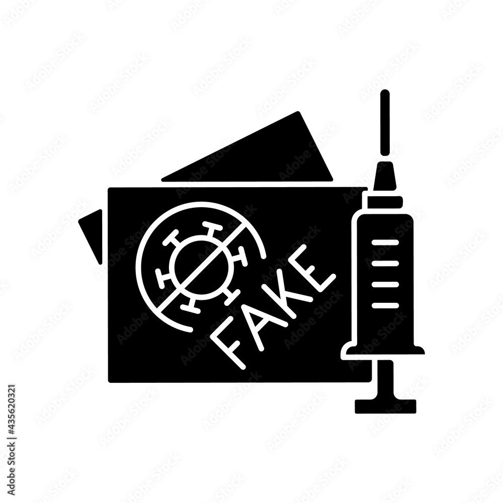 Fake vaccination card black glyph icon. False coronavirus certificate ...