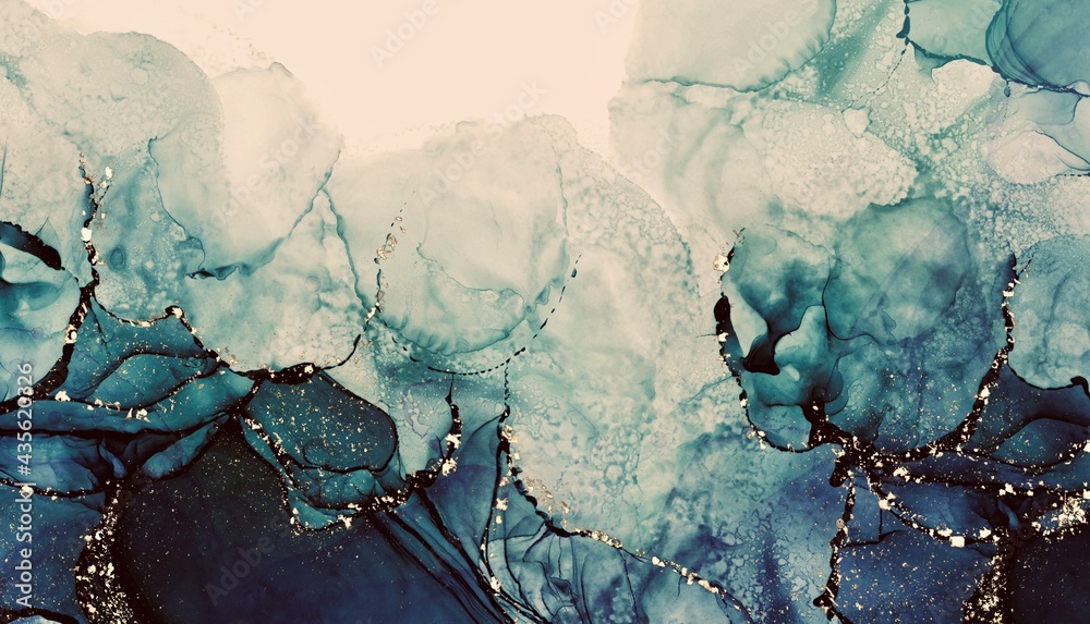 Abstract alcohol ink background with gold design elements, luxury cloud ...