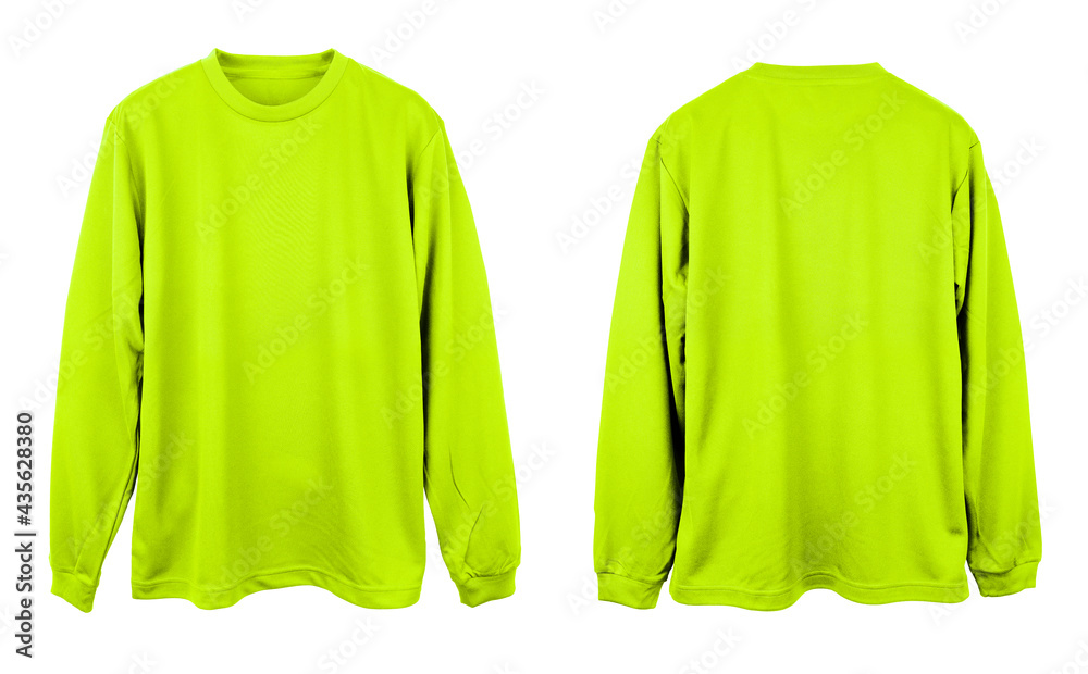 Blank Jersey long sleeve T Shirt color neon green template front and ...