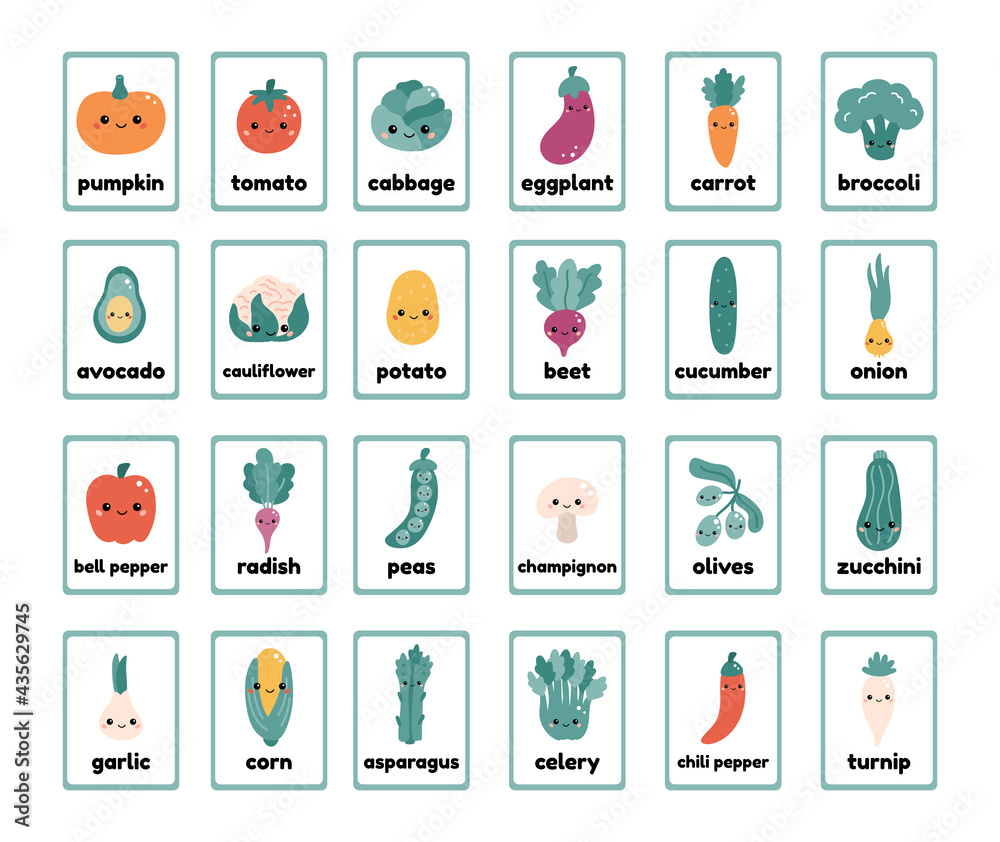Printable vegetables flashcards collection for learning english words ...