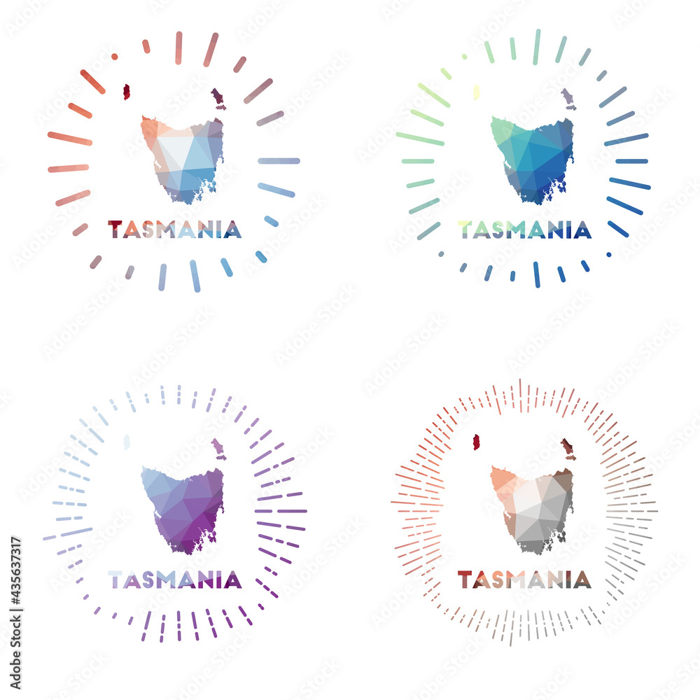 Tasmania low poly sunburst set. Logo of island in geometric polygonal ...