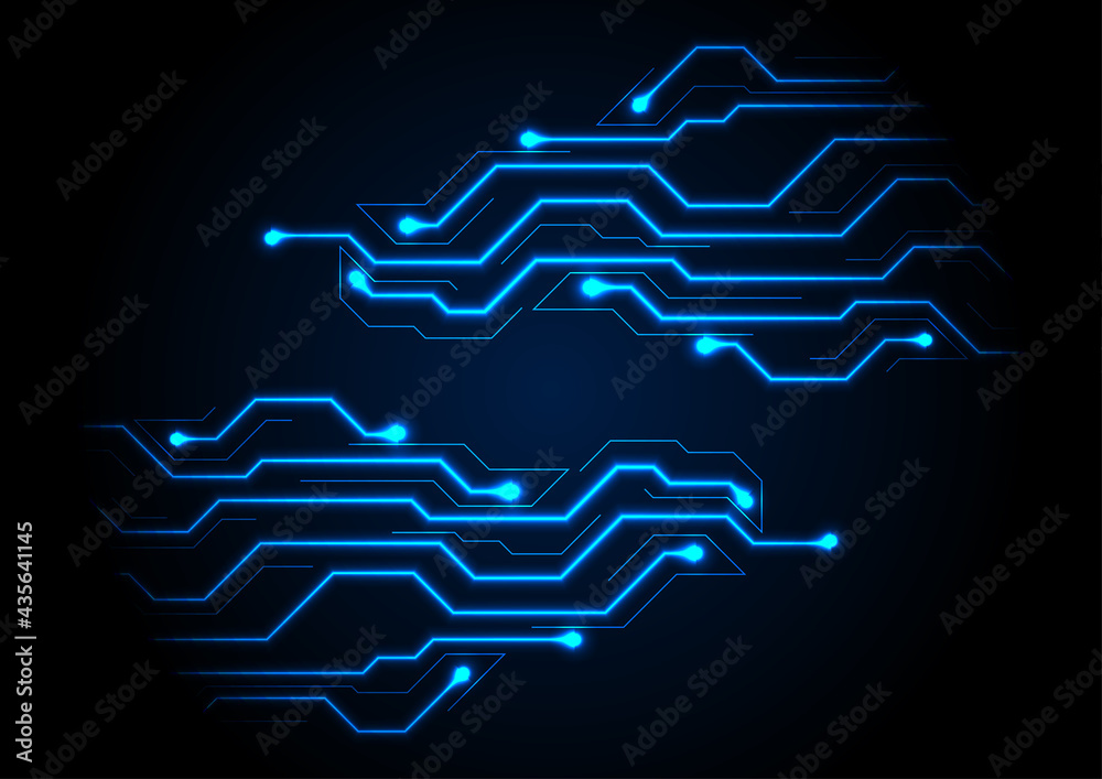 Abstract neon blue tech circuit board lines sci-fi background ...