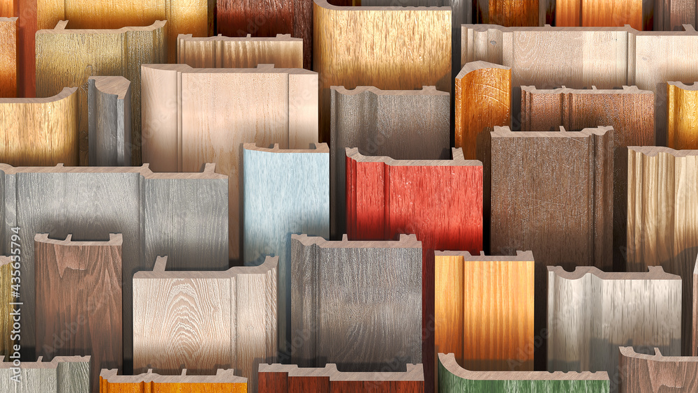 Upright baseboards in various colors and shapes, 3d illustration Stock ...