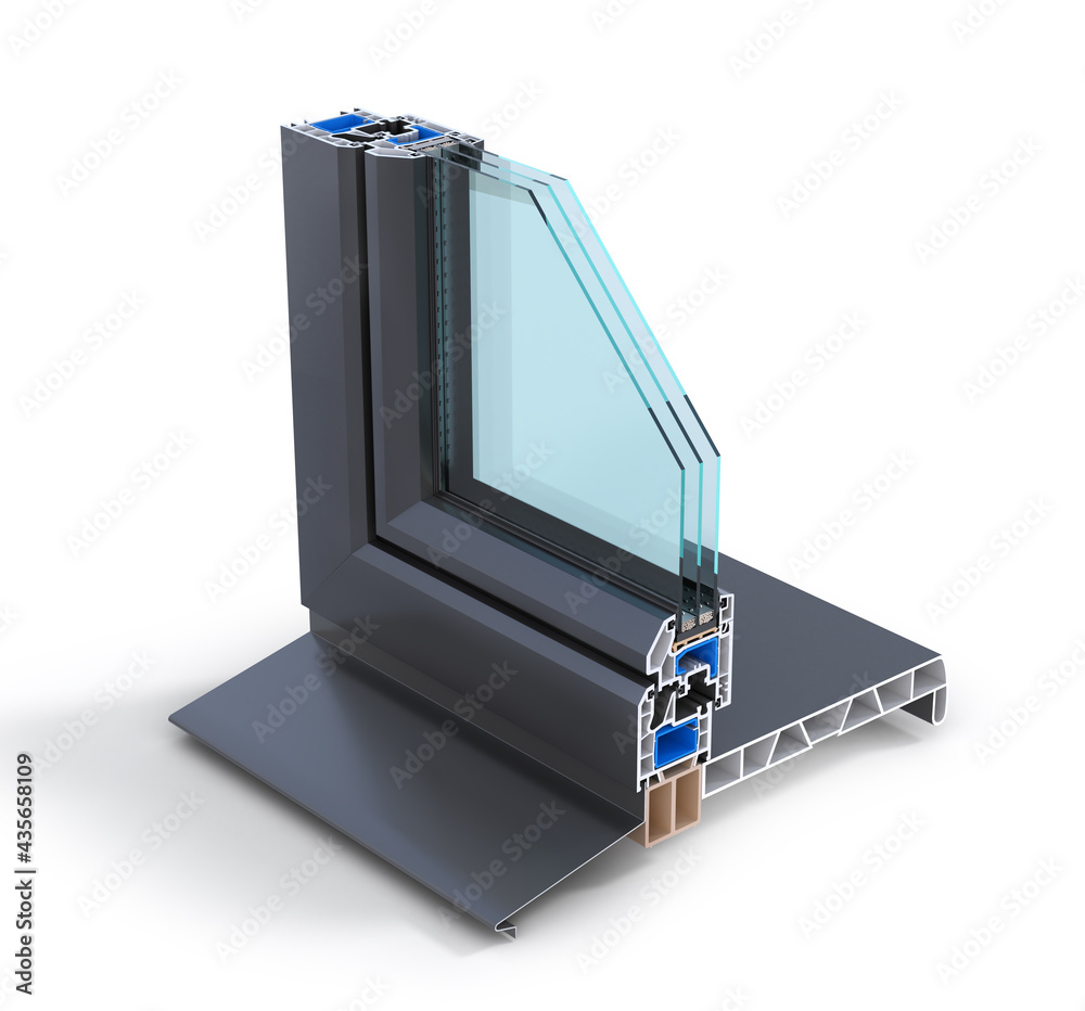 Slice of energy efficient window. See structure in cutaway. 3d ...