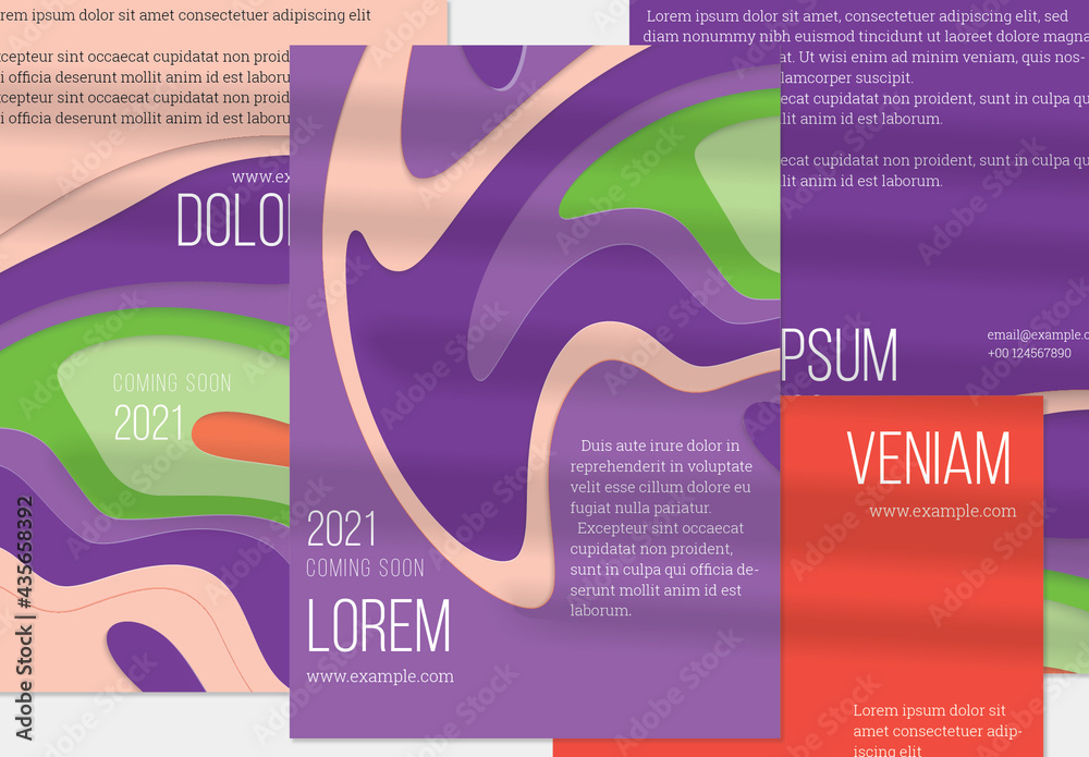 Flyer Layout with Paper Cut Craft Wavy Layered Texture Stock Template ...