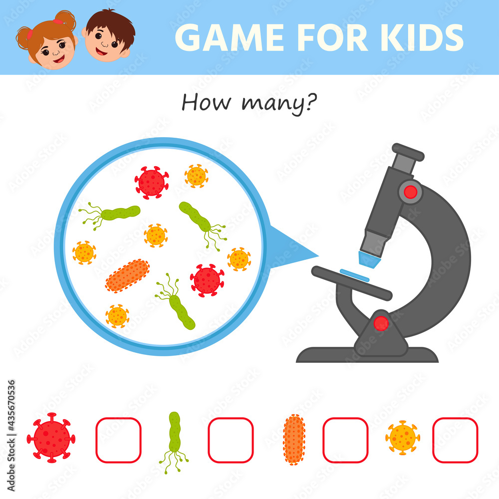 Children's matching educational game. Count the bacteria and viruses ...