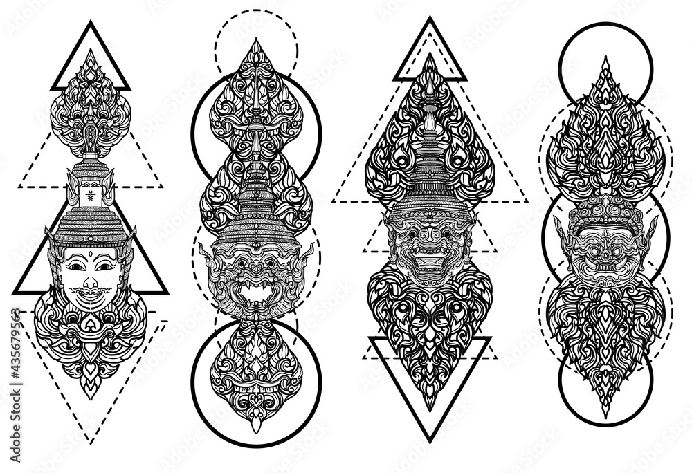 Tattoo art giant thai hand drawing and sketch black and white Stock ...