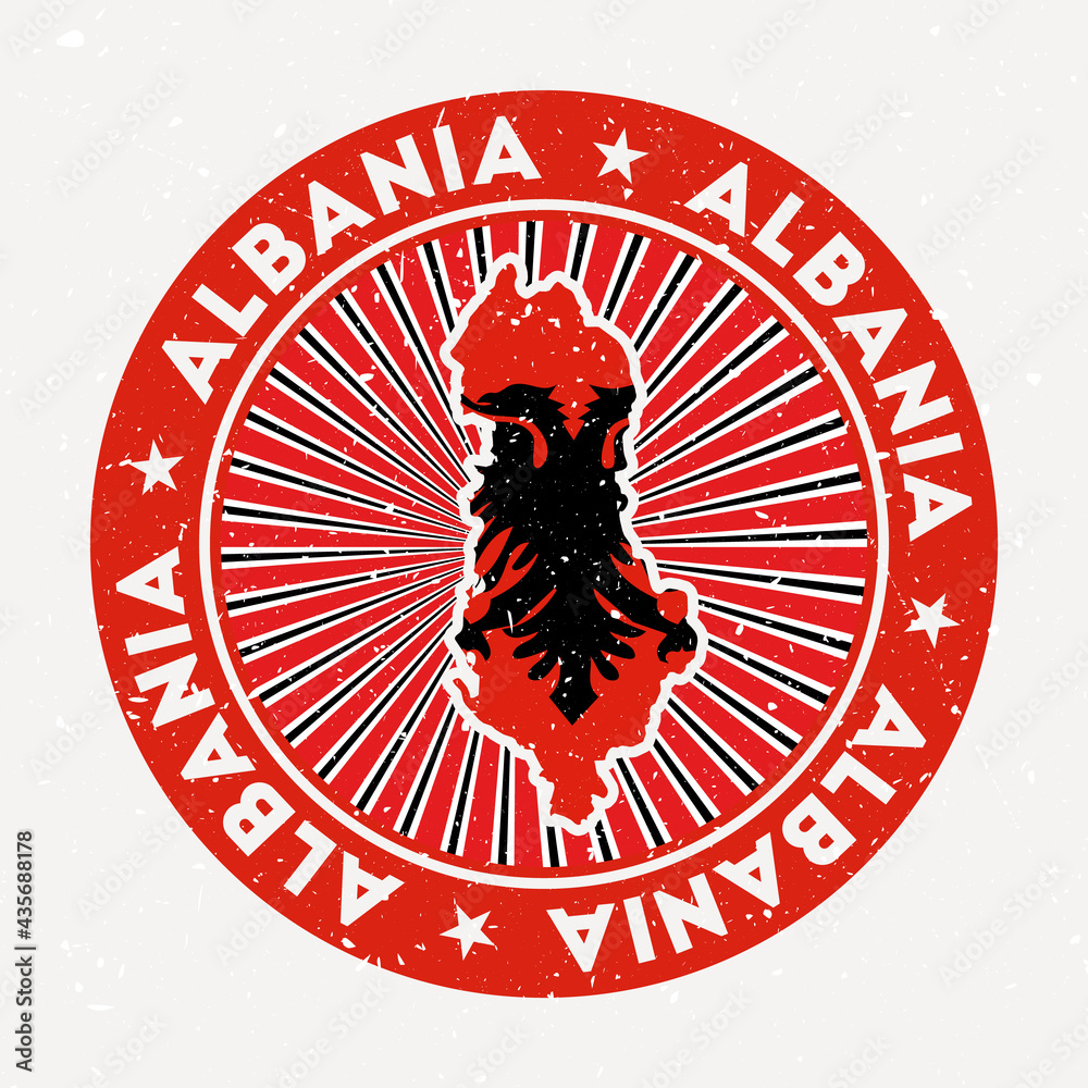 Albania round stamp. Logo of country with flag. Vintage badge with ...