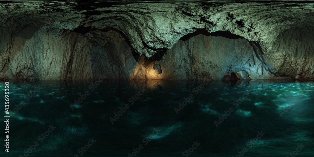 underground lake, cave, grotto, HDRI, environment map , Round panorama ...