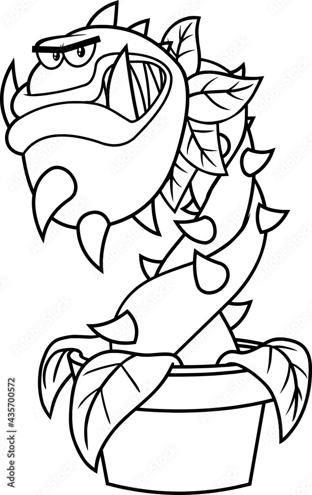 Vettoriale Stock Outlined Angry Evil Carnivorous Plant Cartoon ...