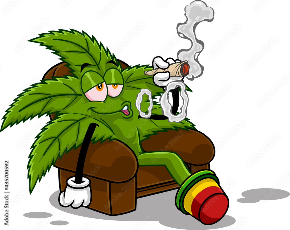 Happy Marijuana Leaf Cartoon Character Smoking A Joint. Vector Hand Drawn Illustration Isolated ...