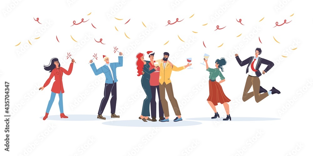 Vector cartoon flat characters friends happy hugging,rejoice together ...