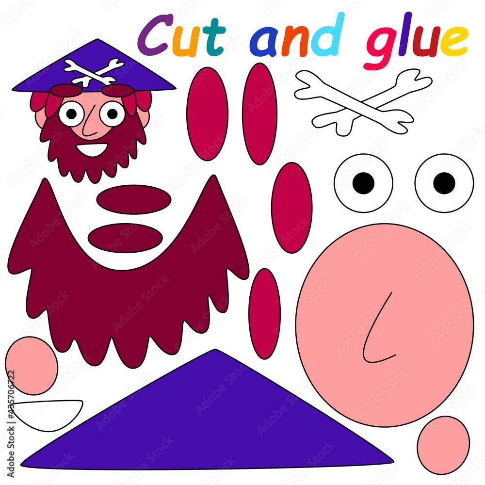 Cut and glue cartoon pirate colorful printable activity page for kids ...