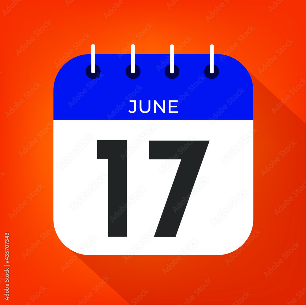 June day 17. Number seventeen on a white paper with blue color border ...