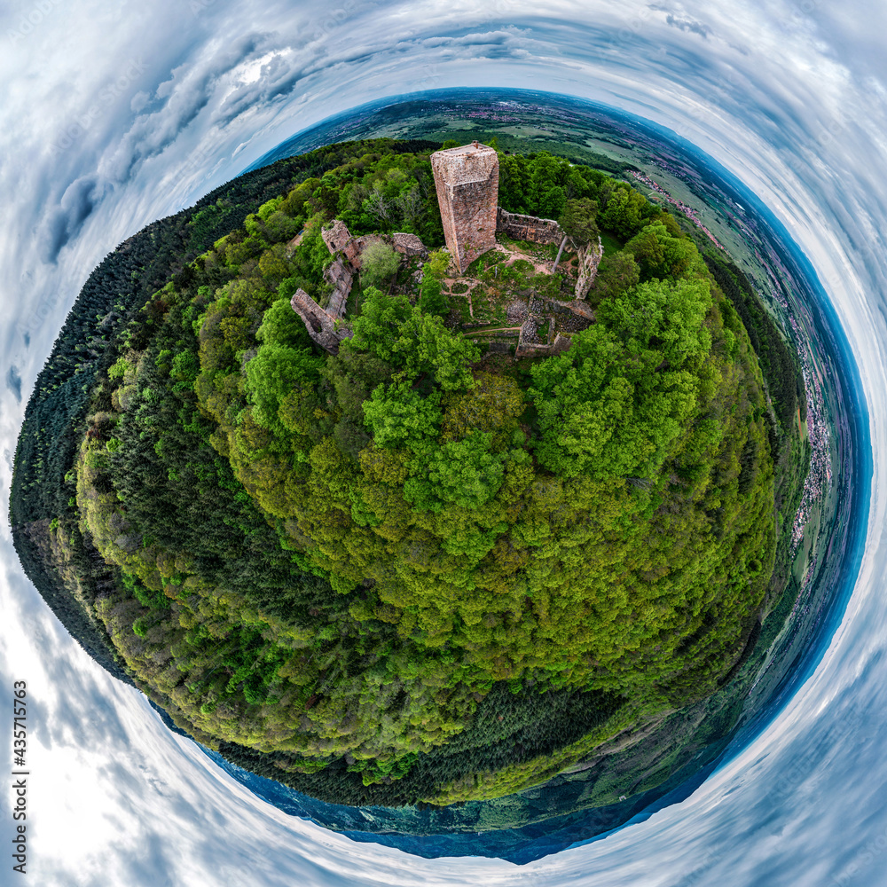 Medieval Castle Landsberg in Vosges, Alsace. Aerial view of the castle ...