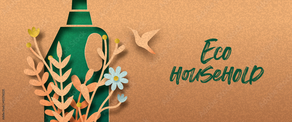 Eco household green papercut nature banner Stock Vector | Adobe Stock
