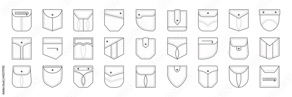 Patch pocket vector icon, buttons and dotted line seam of jeans shirt ...