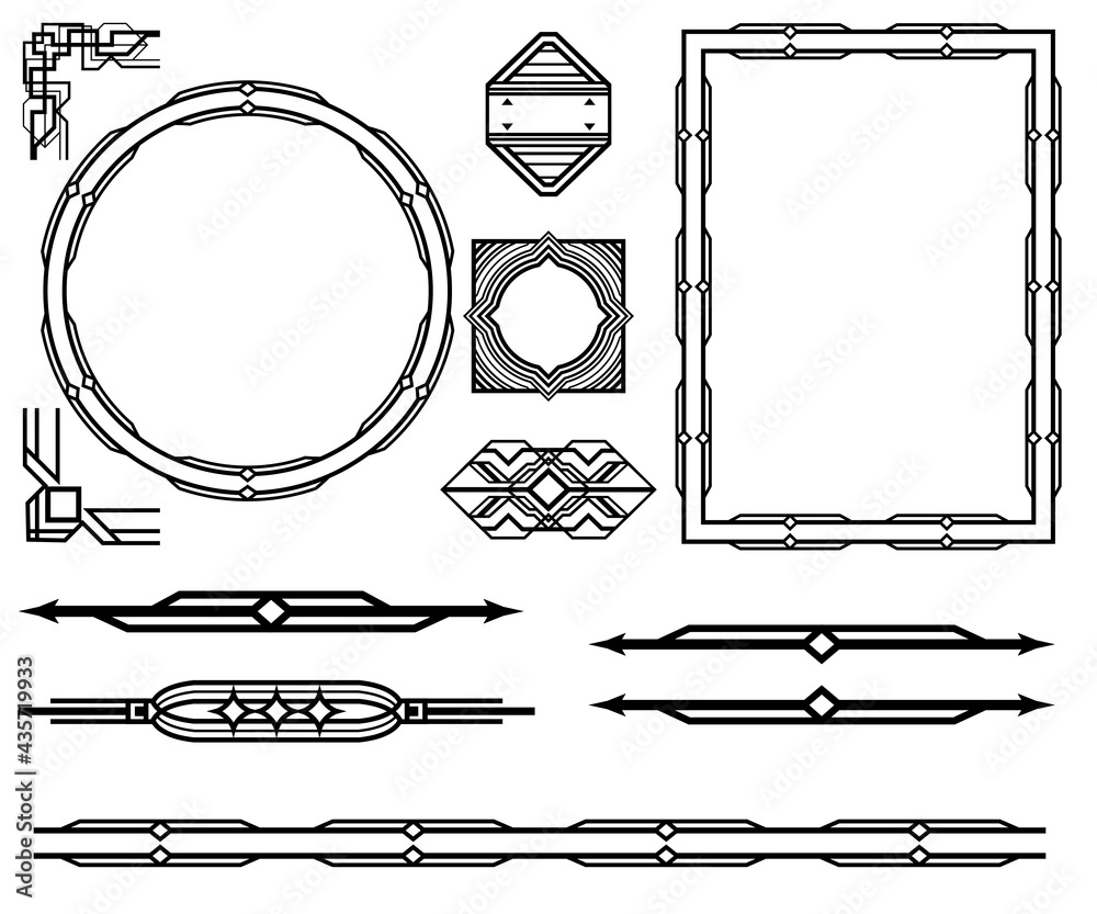 Simple art deco set. Decorative frames, corners, dividers, and borders ...