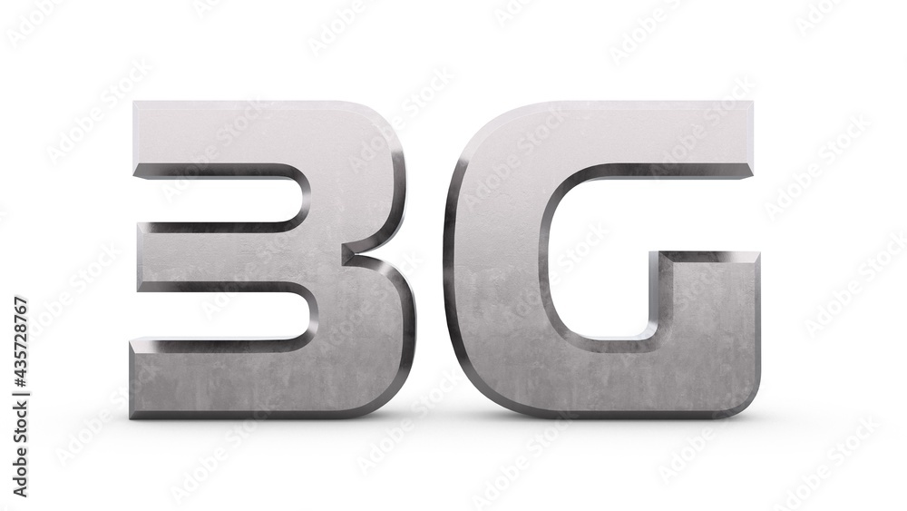 Gray metallic 3d text "3G" on a white background with a shadow at the ...
