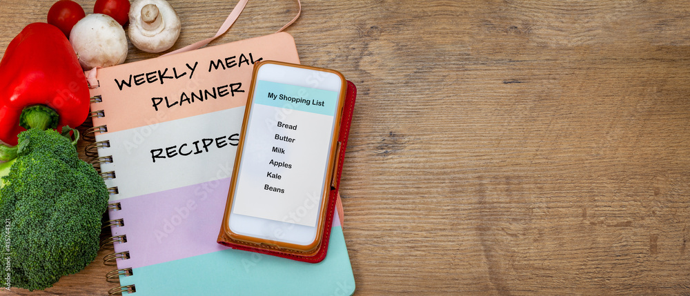 reduce food waste, grocery shopping list on smartphone, with weekly ...