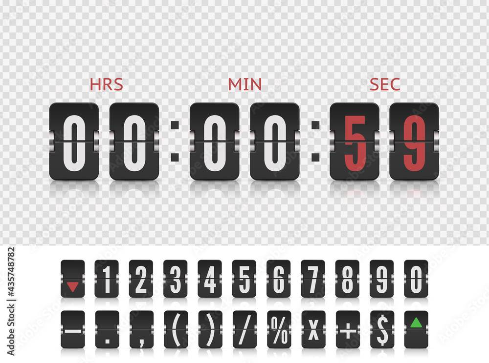 Scoreboard Number And Symbol Font With Reflections Isolated On