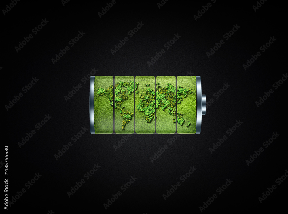 World Battery Green energy 3d Concept. Earth Day, Environment day ...